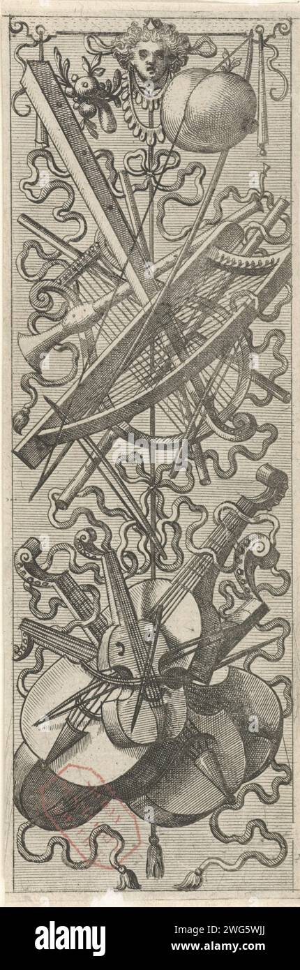 Musical instruments, 1572 print Harps. From series, consisting of a ...