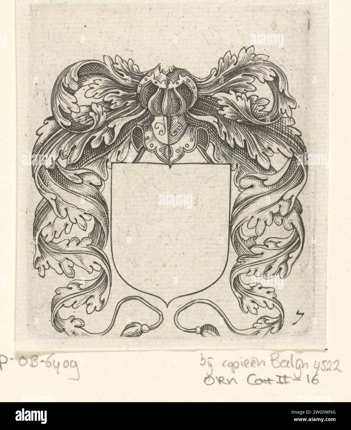 Coat of arms with a helmet and leaf vines, 1625 print Leaf from series of coats of arms with ...