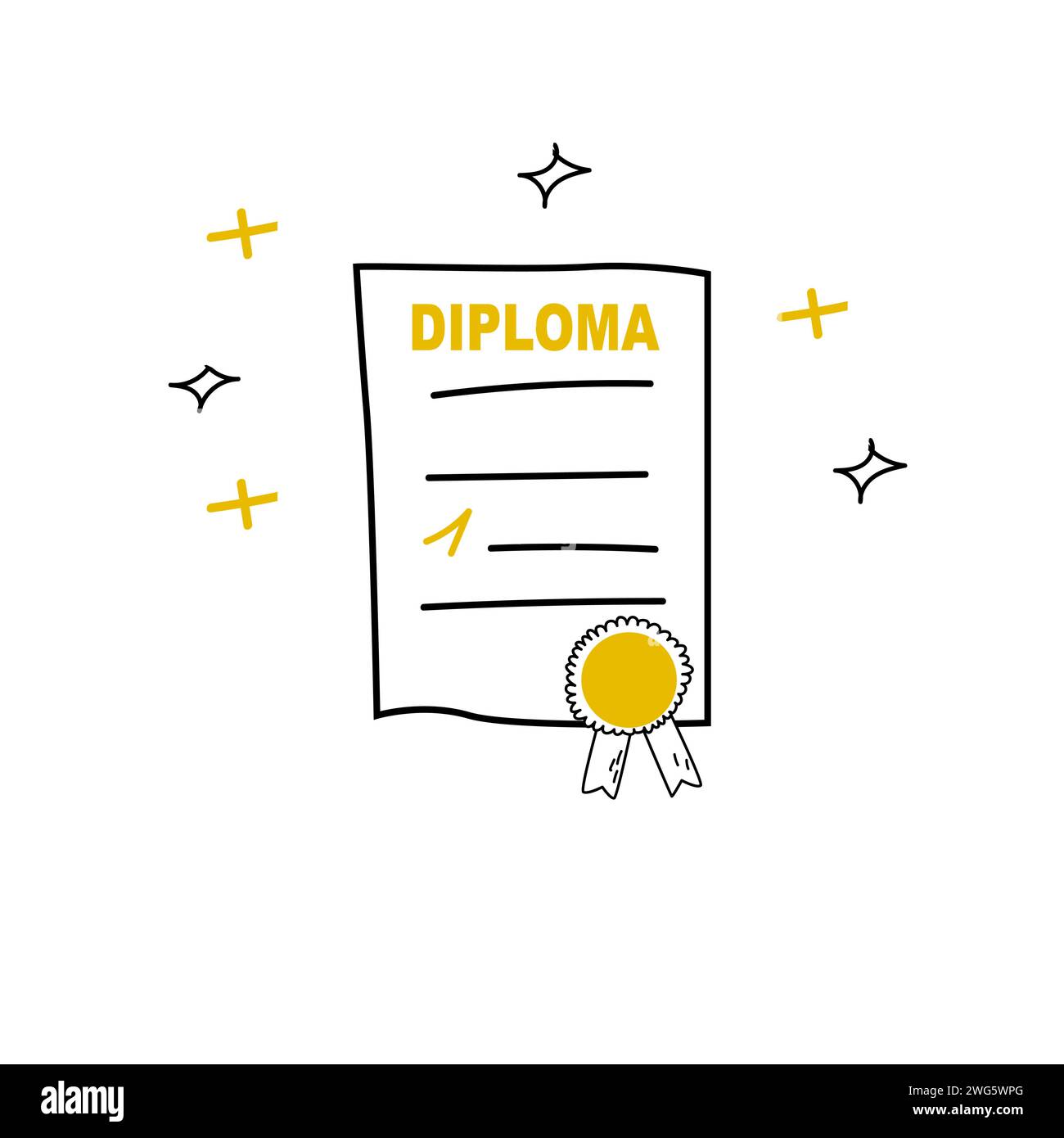 Diploma with award rosette in doodle style. Hand drawn graduation ...