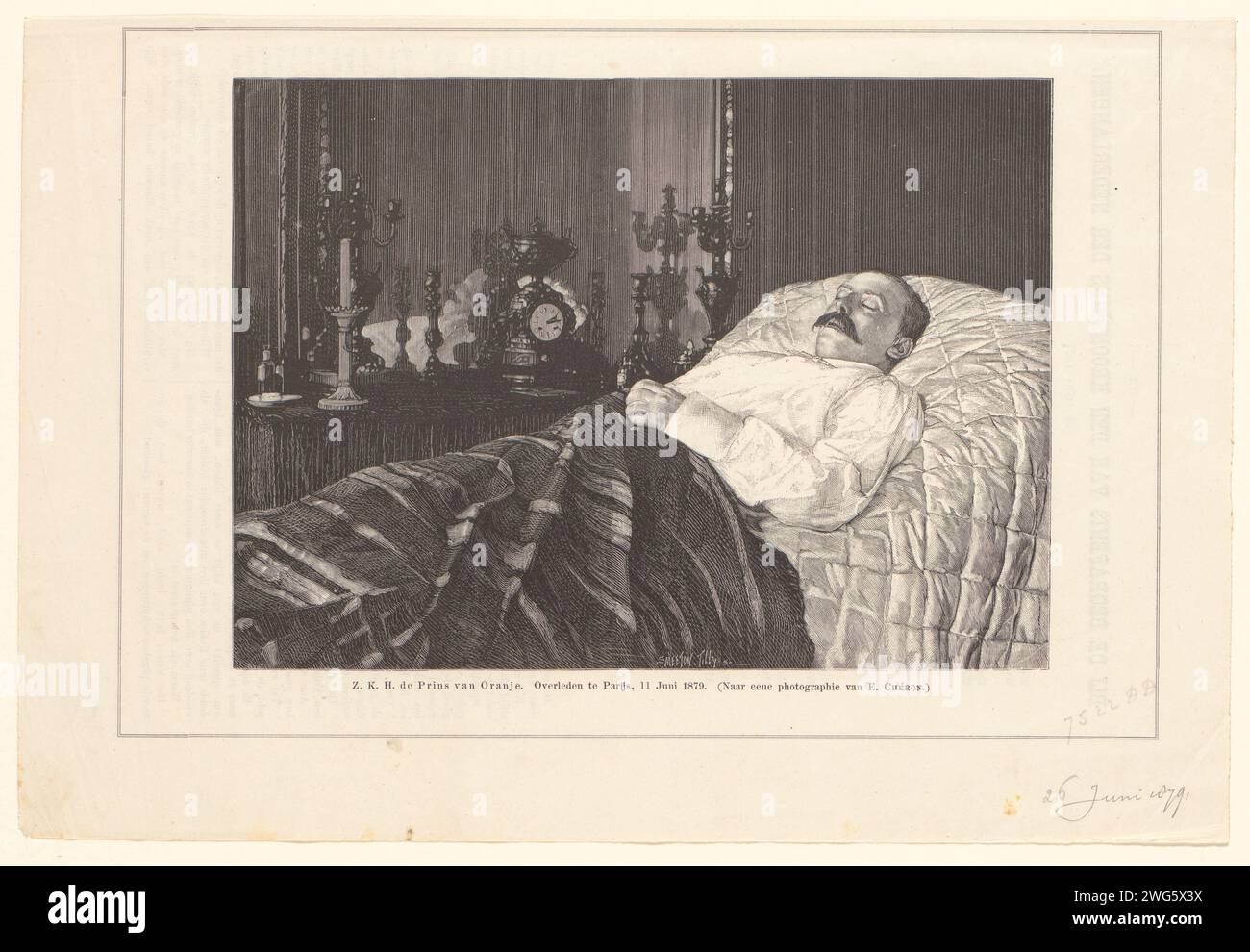 Deathbed of Prince Willem, 1879, 1879 print Prince Willem on his ...