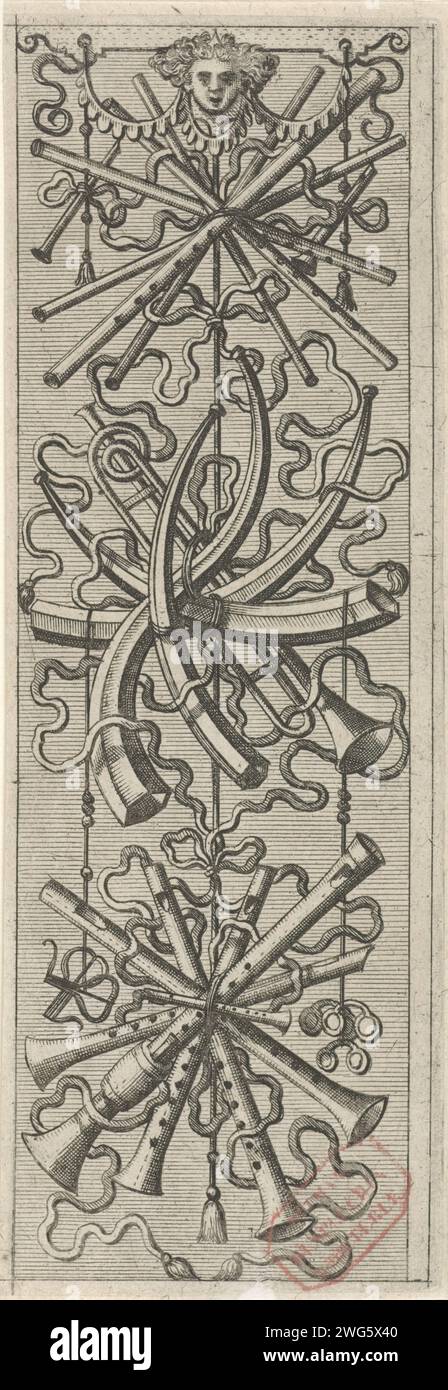 Musical instruments, 1572 print Whistle and sink. From series ...