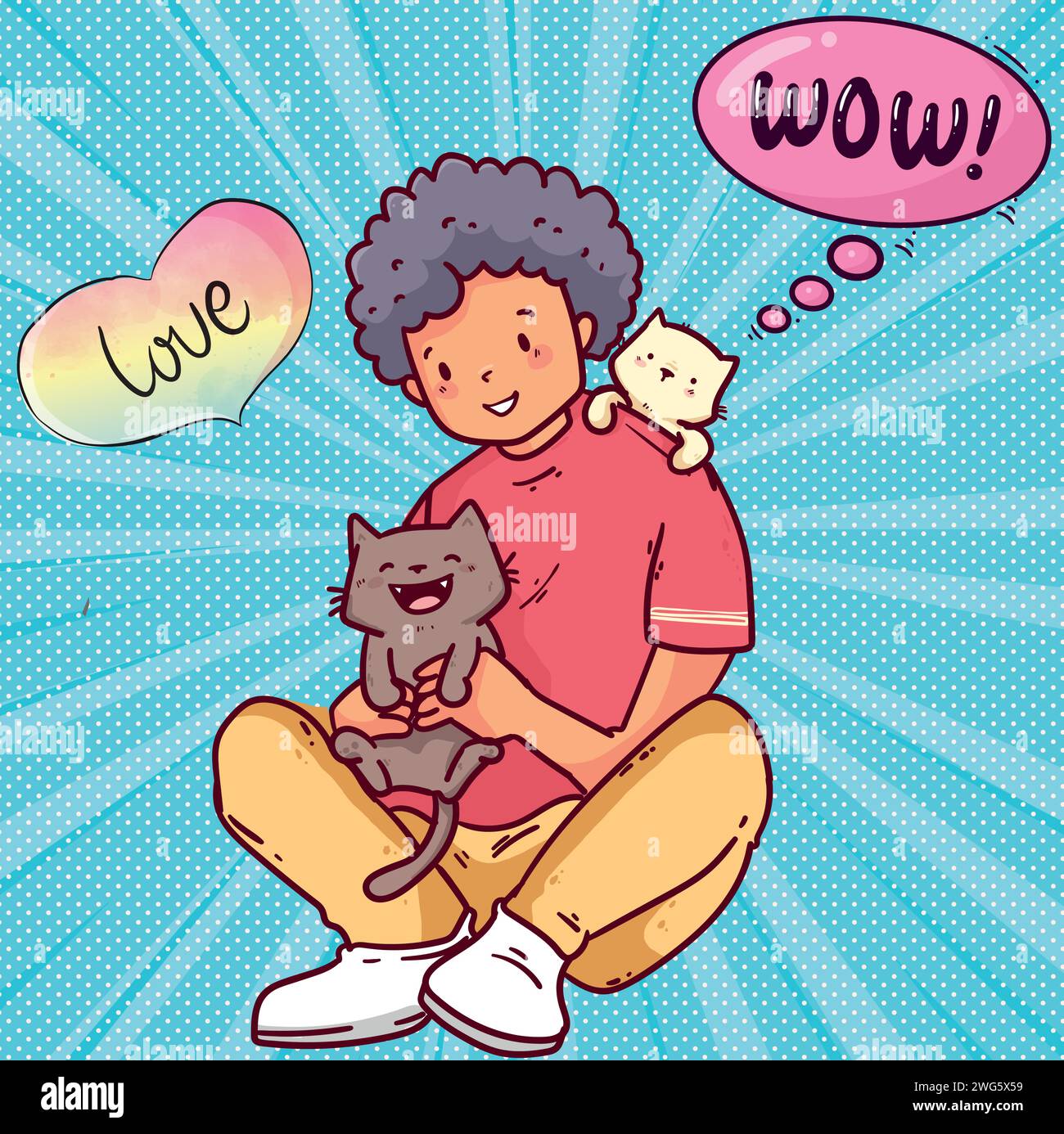 Cat and boy pop art style vector image Stock Vector Image & Art - Alamy