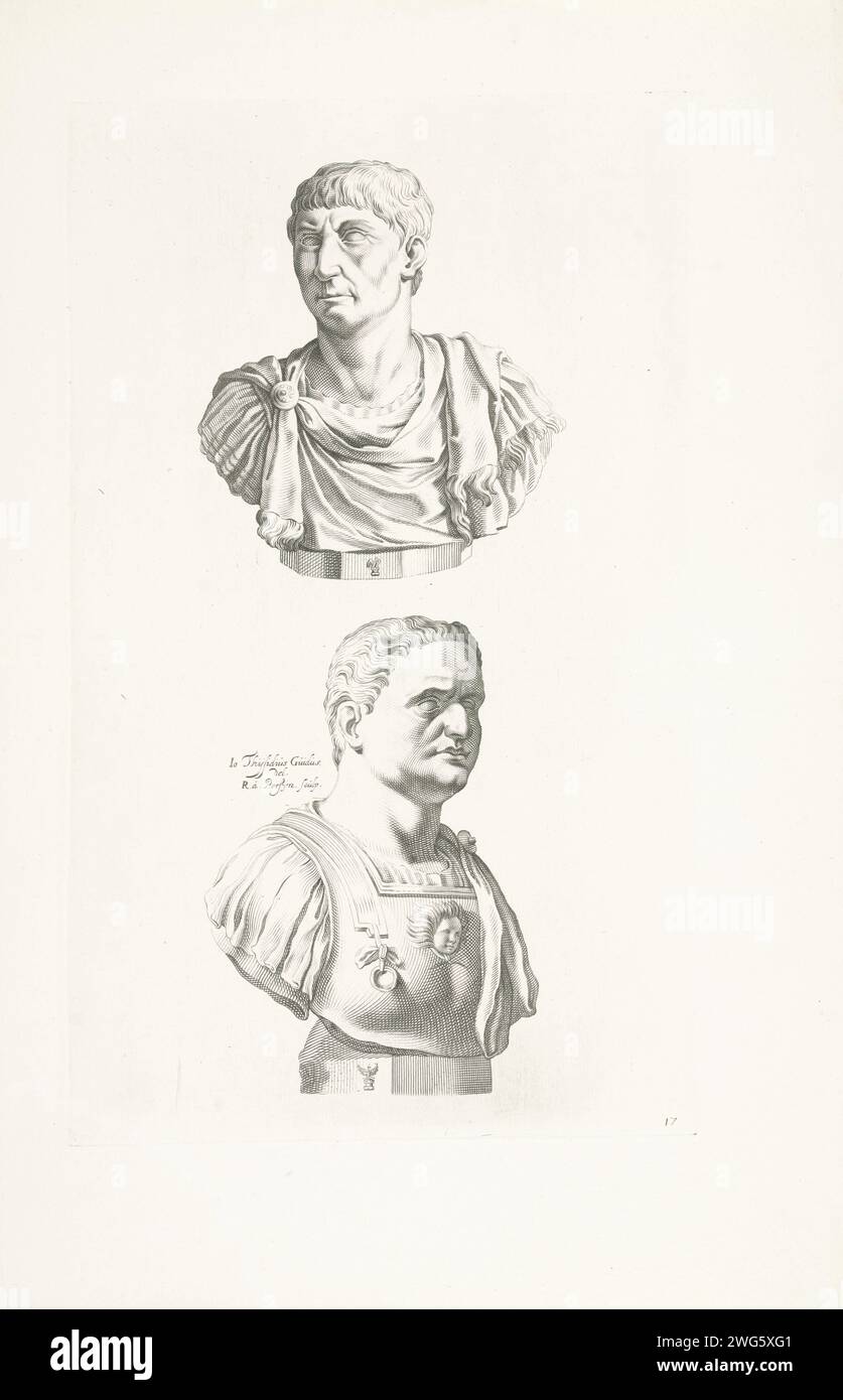 Two portrait busts of Emperor Trajanus and Emperor Domitianus, Reinier ...