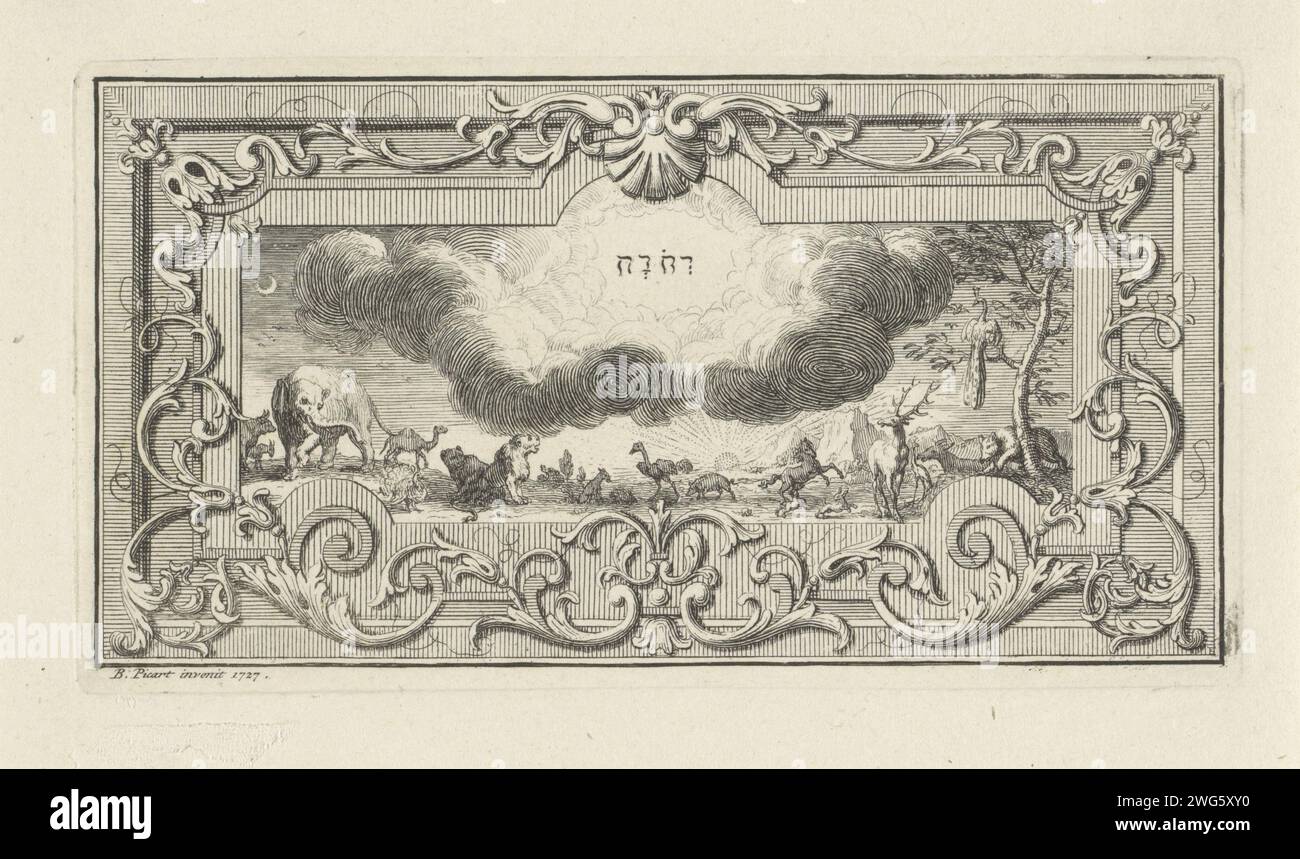 Tetragram above a landscape with animals, 1727 print Above a landscape ...