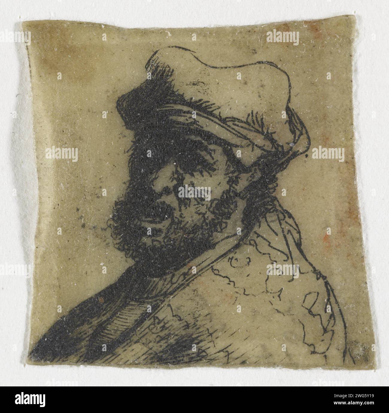 Sheet of studies of men's heads: man crying out, three quarters left ...