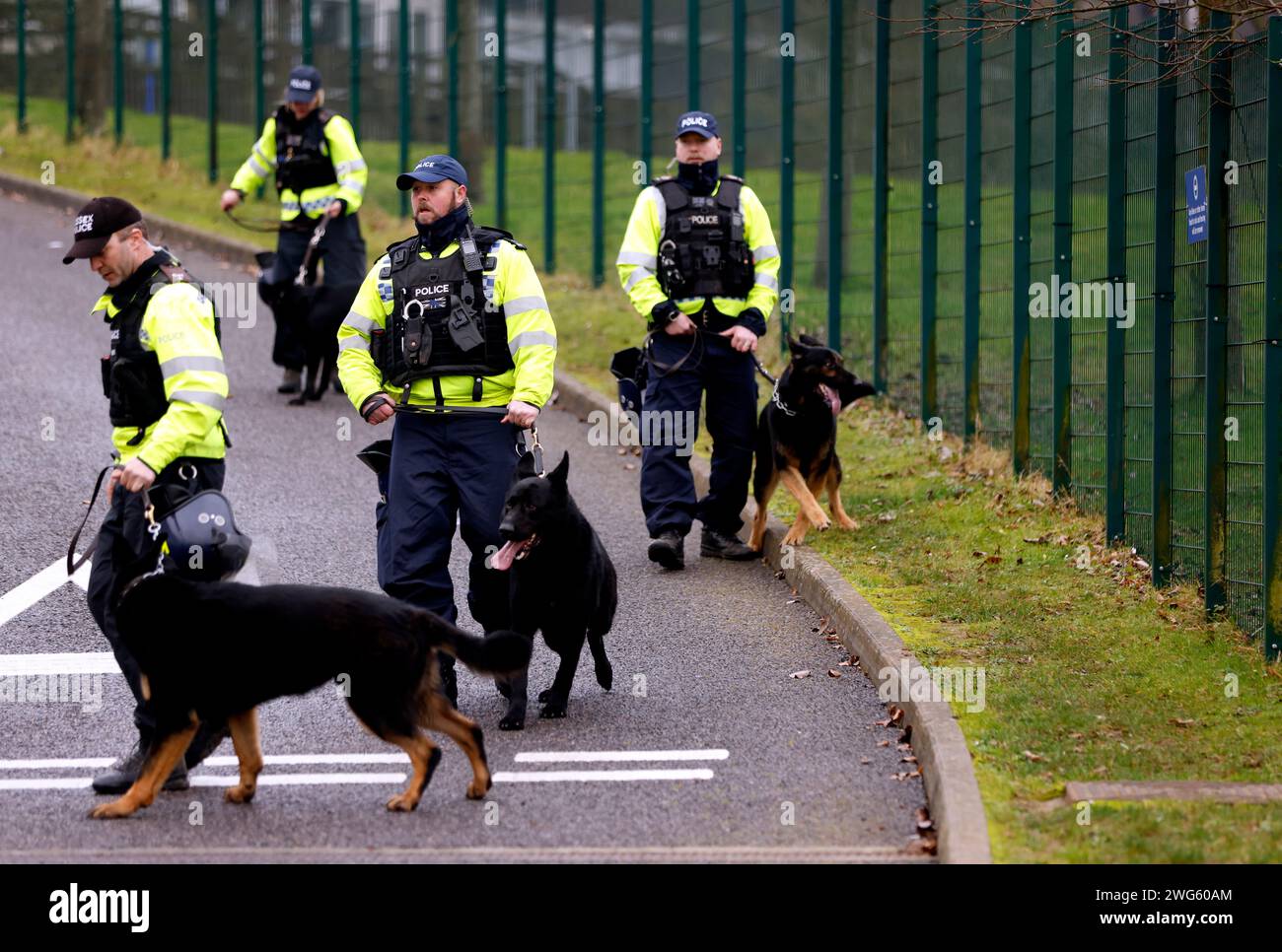 Police dog handlers outside of the stadium ahead of the Premier League ...