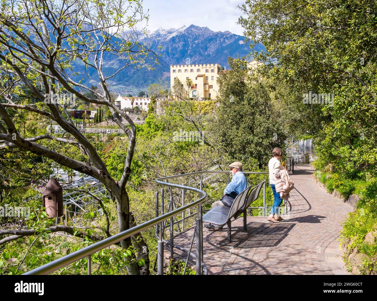 Tourists at the garden of the Trauttmansdorff castle, Merano in South ...