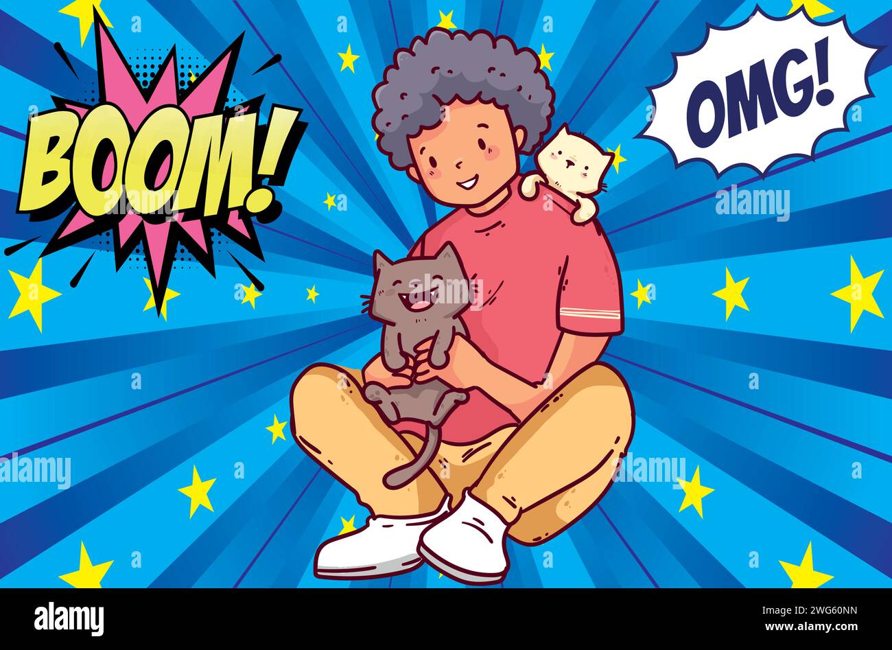 Cat and boy pop art style vector image Stock Vector Image & Art - Alamy