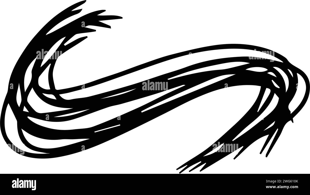 Scribble brush stroke element, abstract charcoal curly line ...