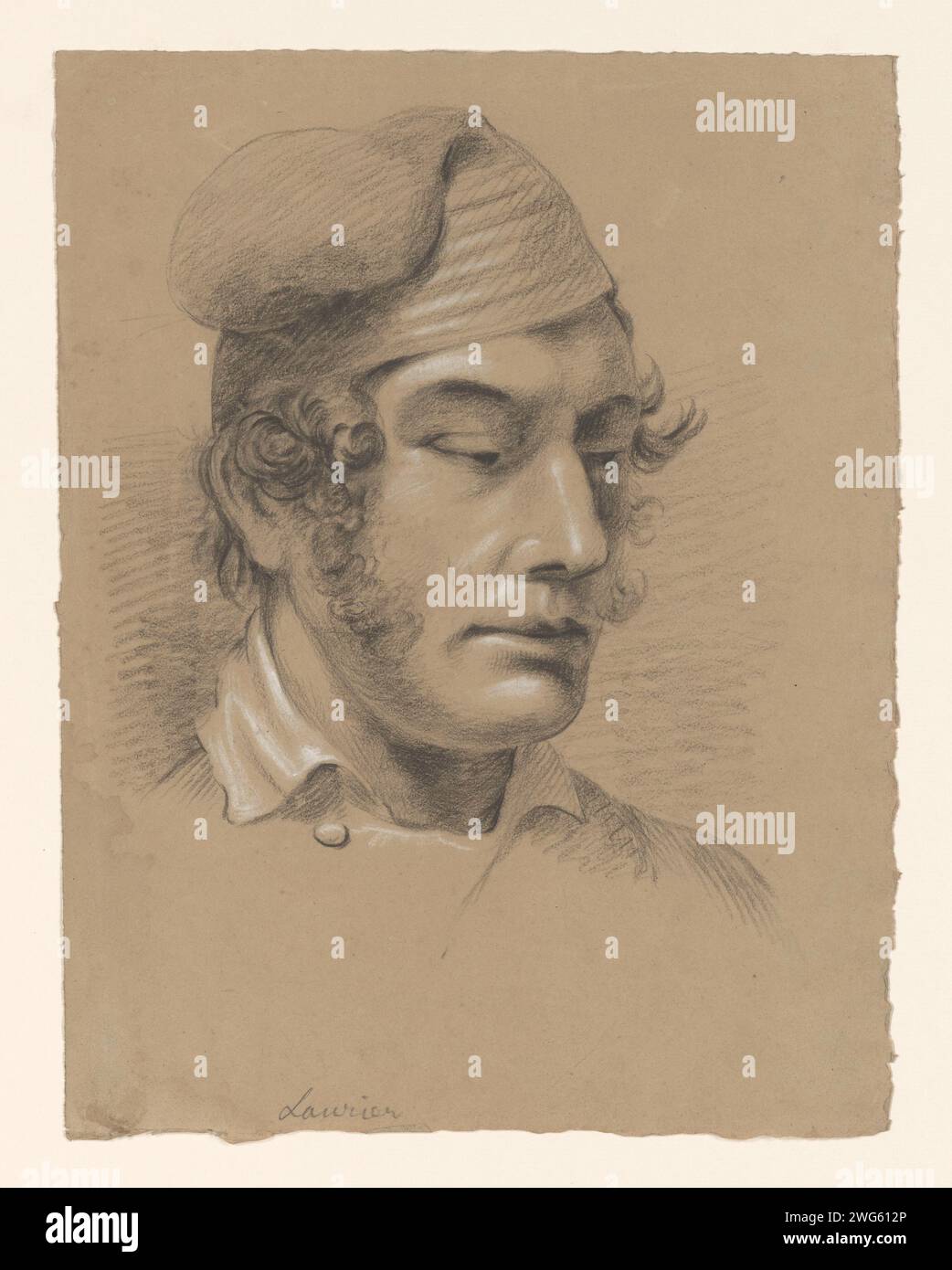 Head of a man, to the right, Alexander Cranendoncq, 1809 - 1869 drawing ...