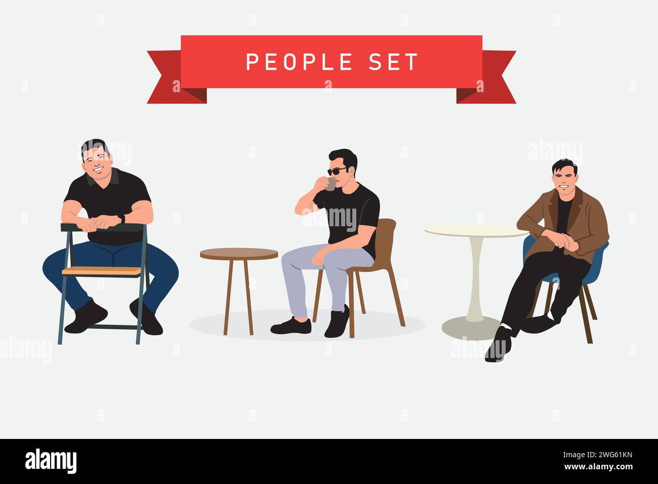 People sit at a table and drink coffee. Vector illustration in flat ...