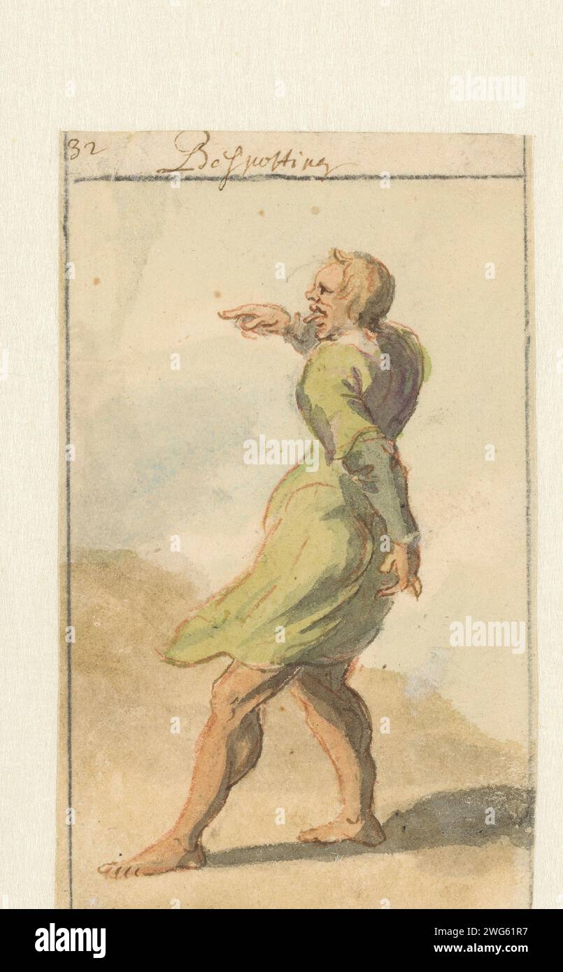 Mocking, Pieter van den Mountains, 1675 - 1737 drawing A standing man ...