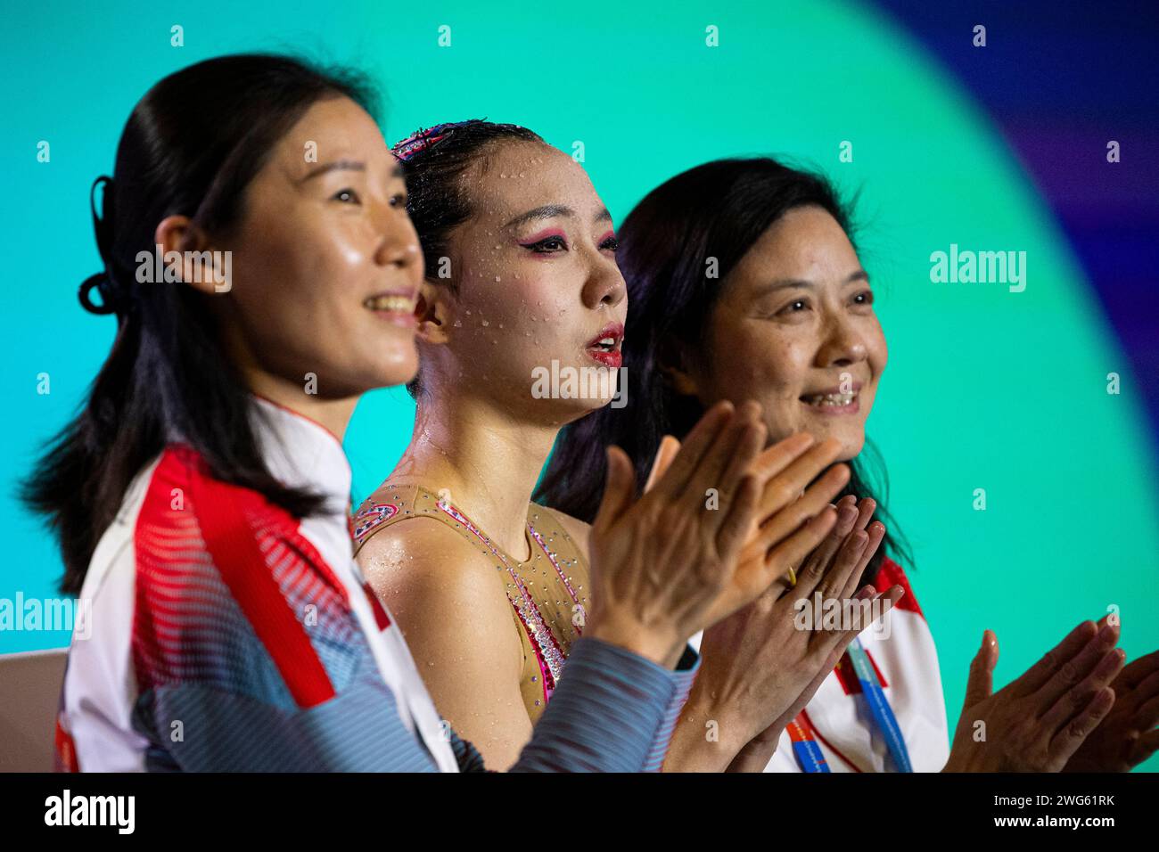 Doha, Qatar. 03rd Feb, 2024. Huiyan Xu of China celebrates after ...