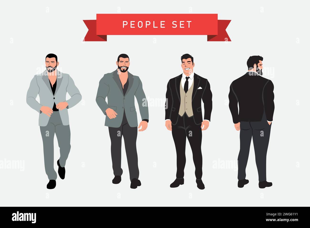 Set of men in business suits. Vector illustration in flat style Stock ...