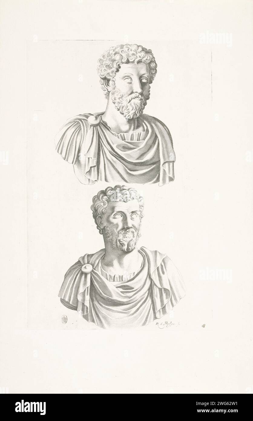 Two portrait busts of Emperor Marcus Aurelius and Emperor Septimius ...