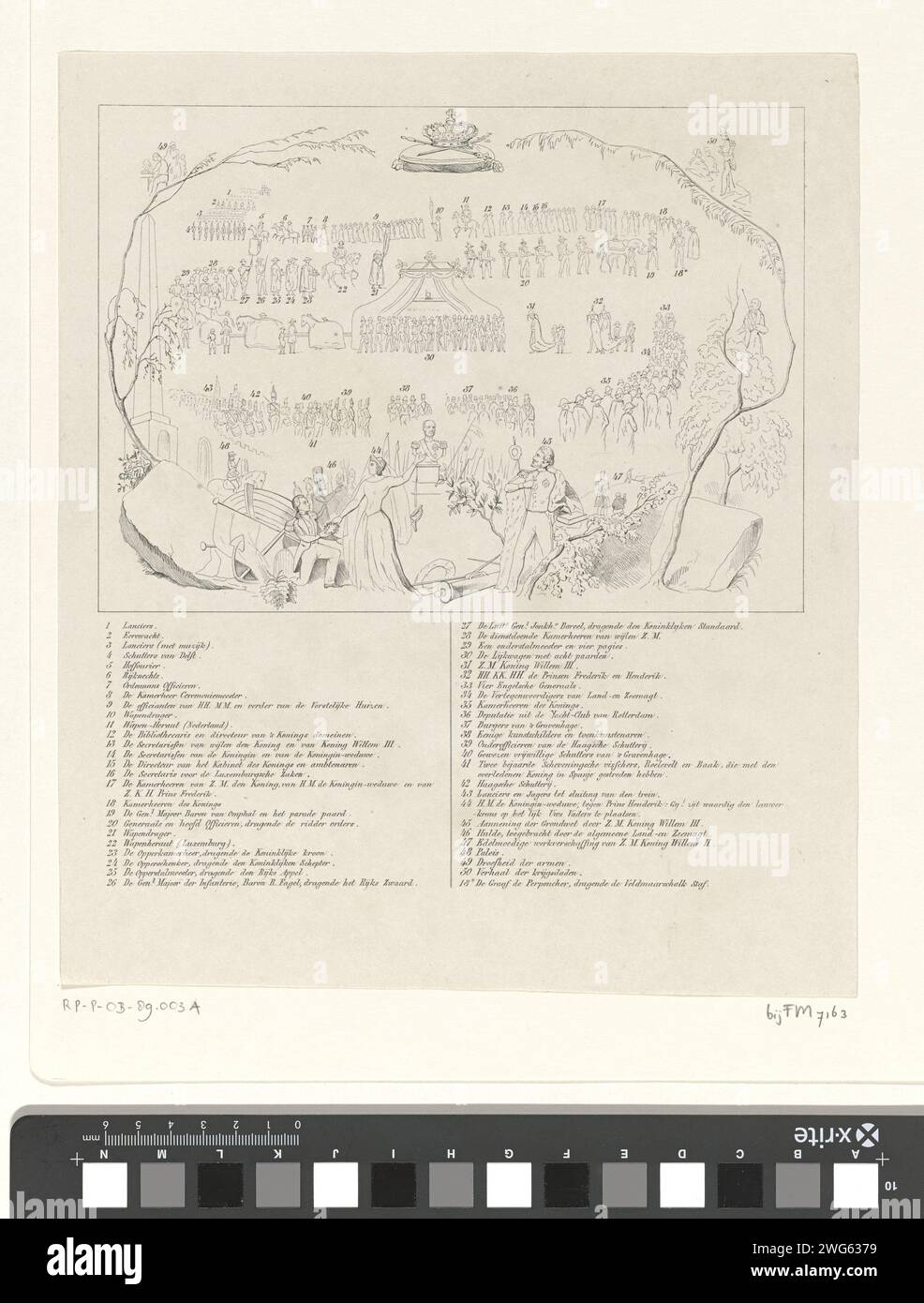 Key to the print of the funeral of the late King Willem II in Delft on ...