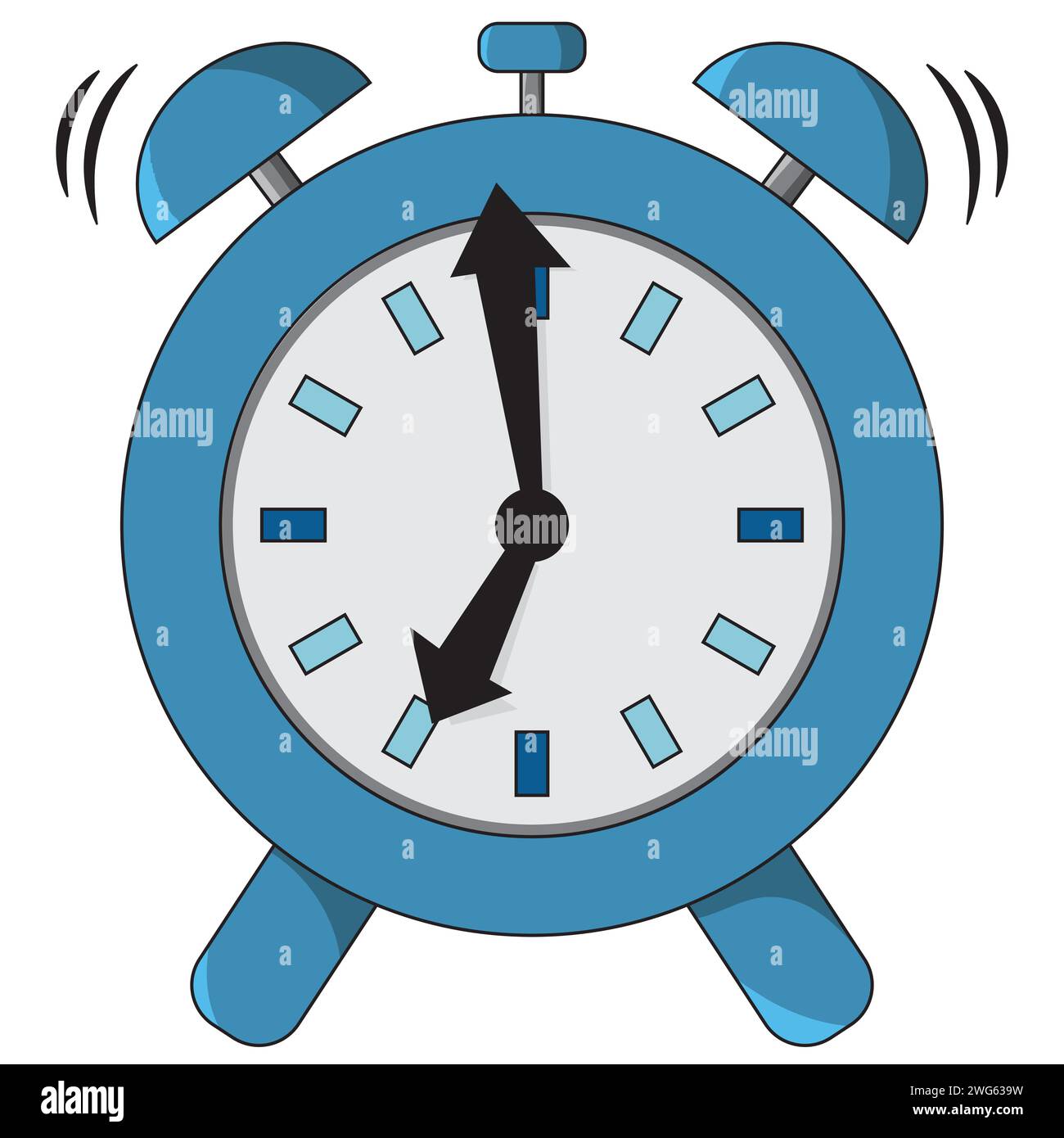 Old style Blue retro analog alarm clock with movement lines suggesting ...