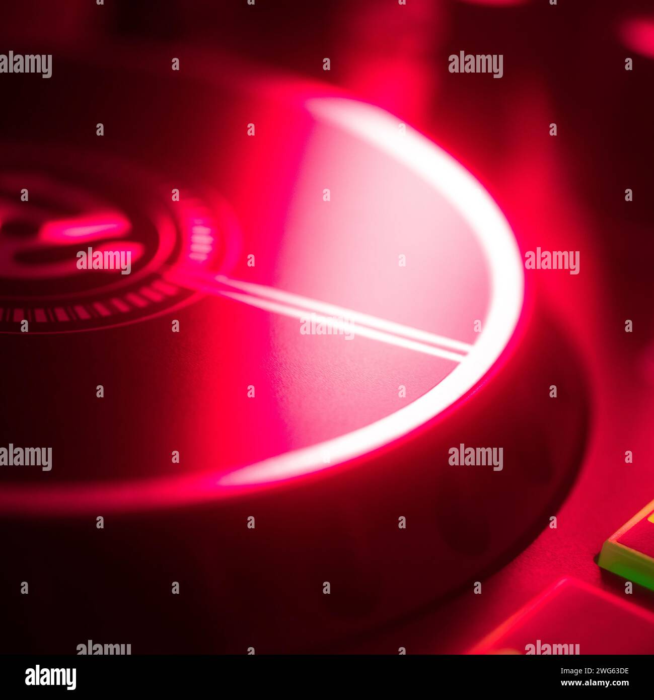 Deejay mixing desk turntables party nightclub disco lights square album ...