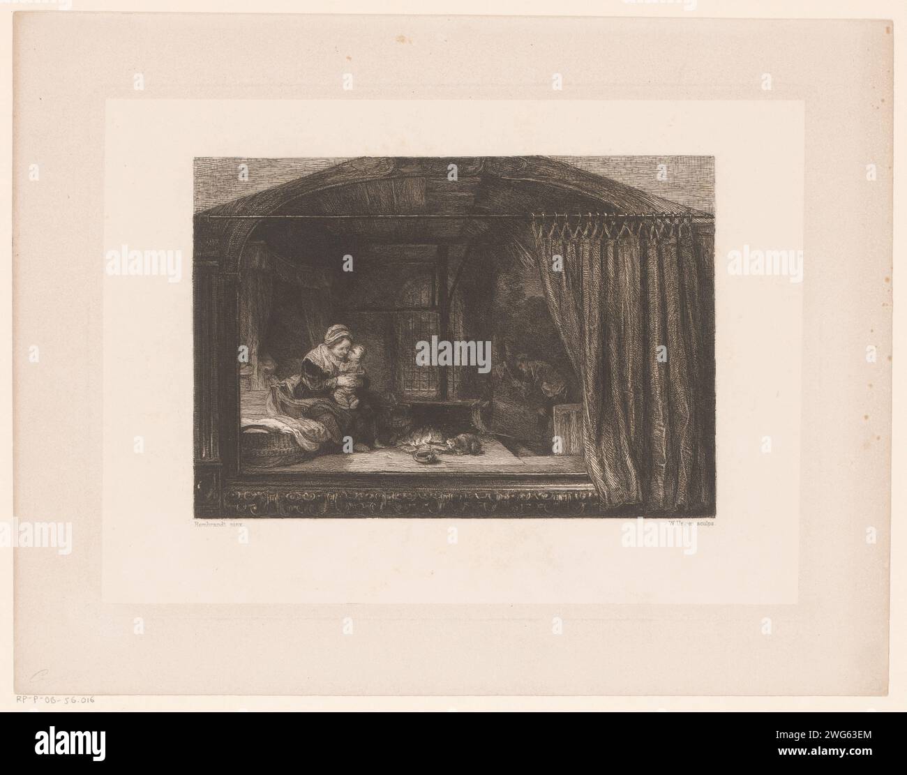 Holy family in an interior, William Unger, After Rembrandt van Rijn ...