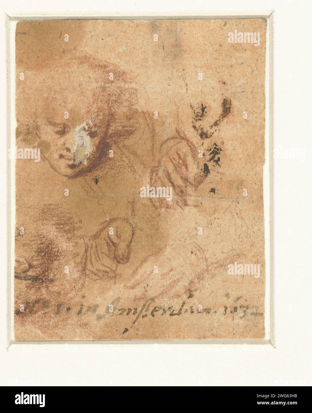 Study sheet with the head of a young man and three hands, 1632 drawing ...