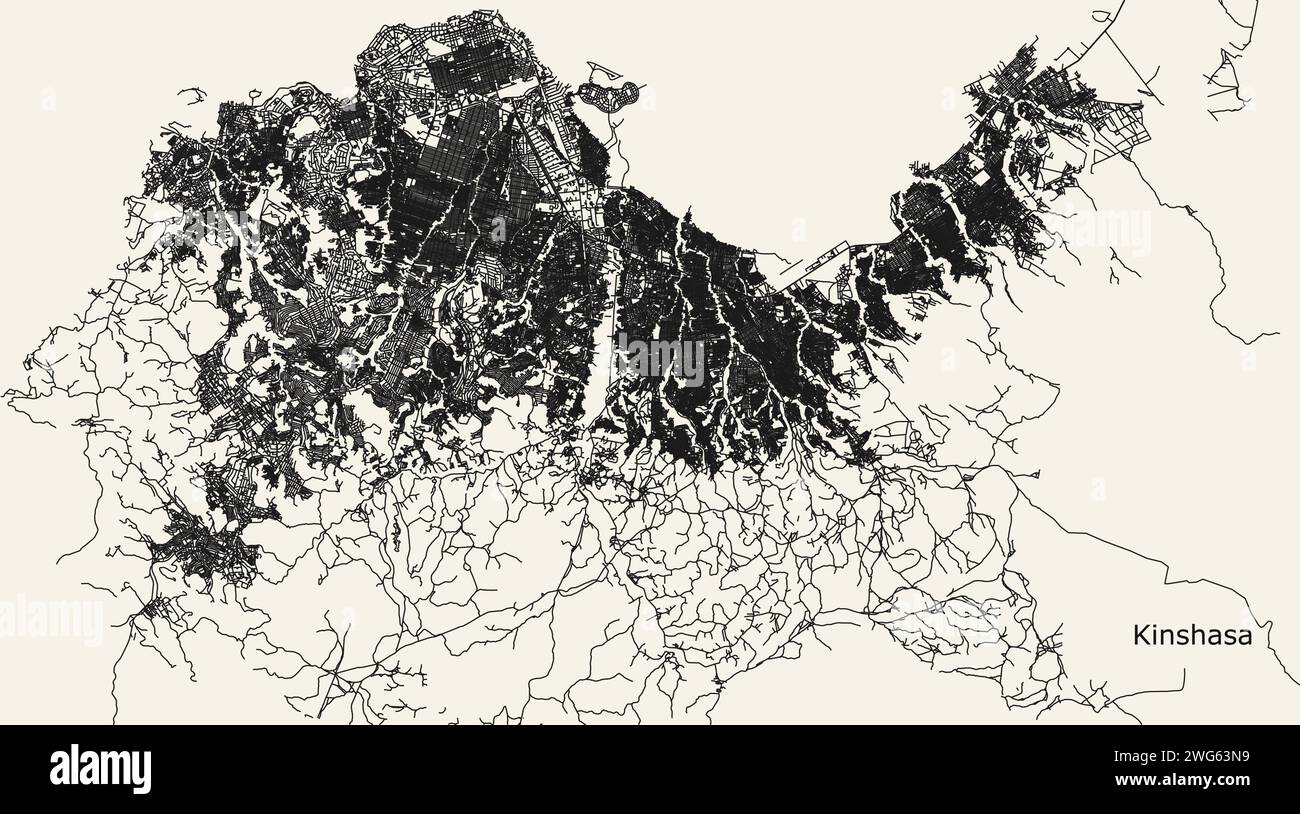 City road map of Kinshasa, Democratic Republic of the Congo Stock ...
