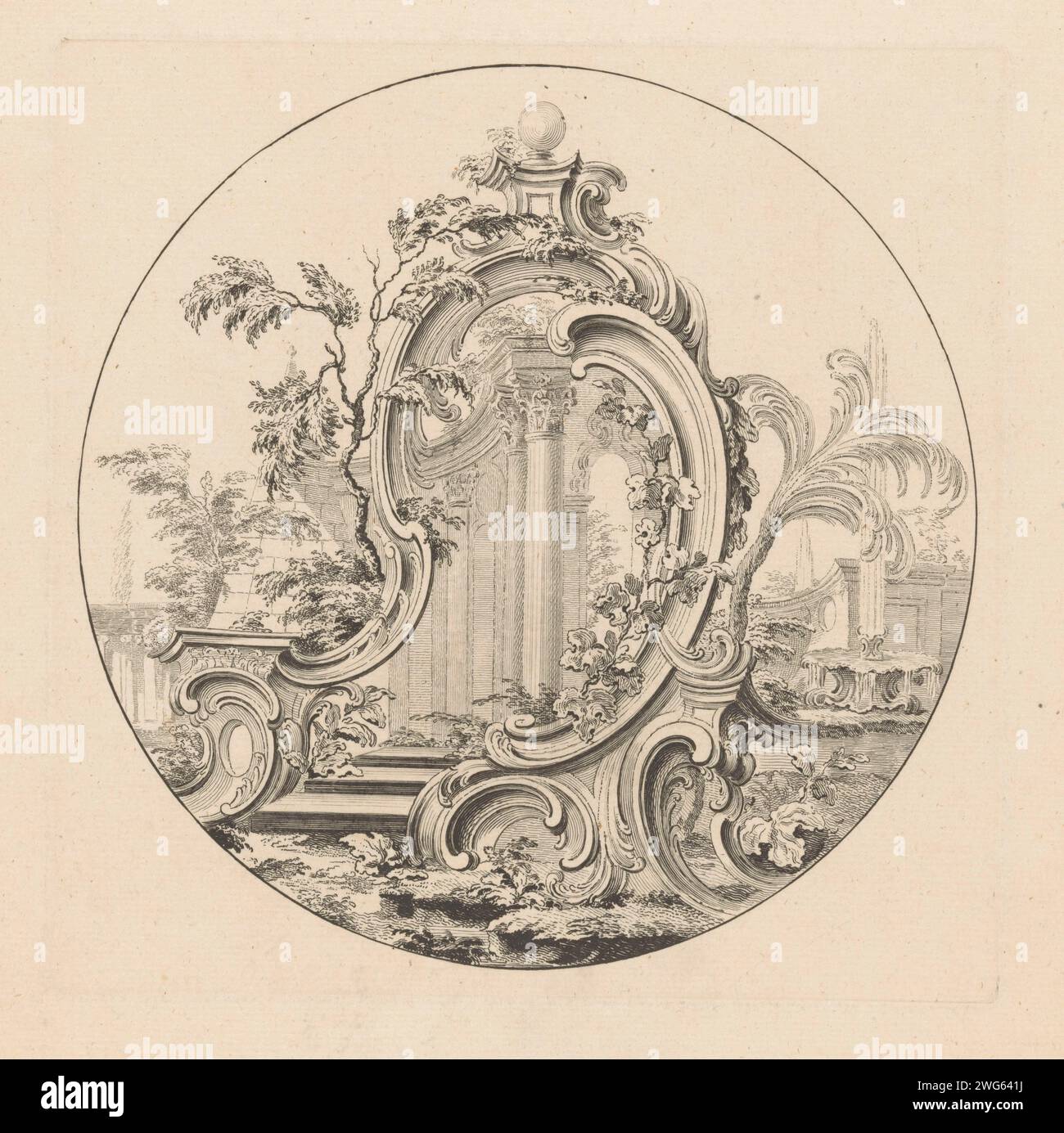 Cartouche in landscape with colonnades, 1752 print A rocaille cartouche ...