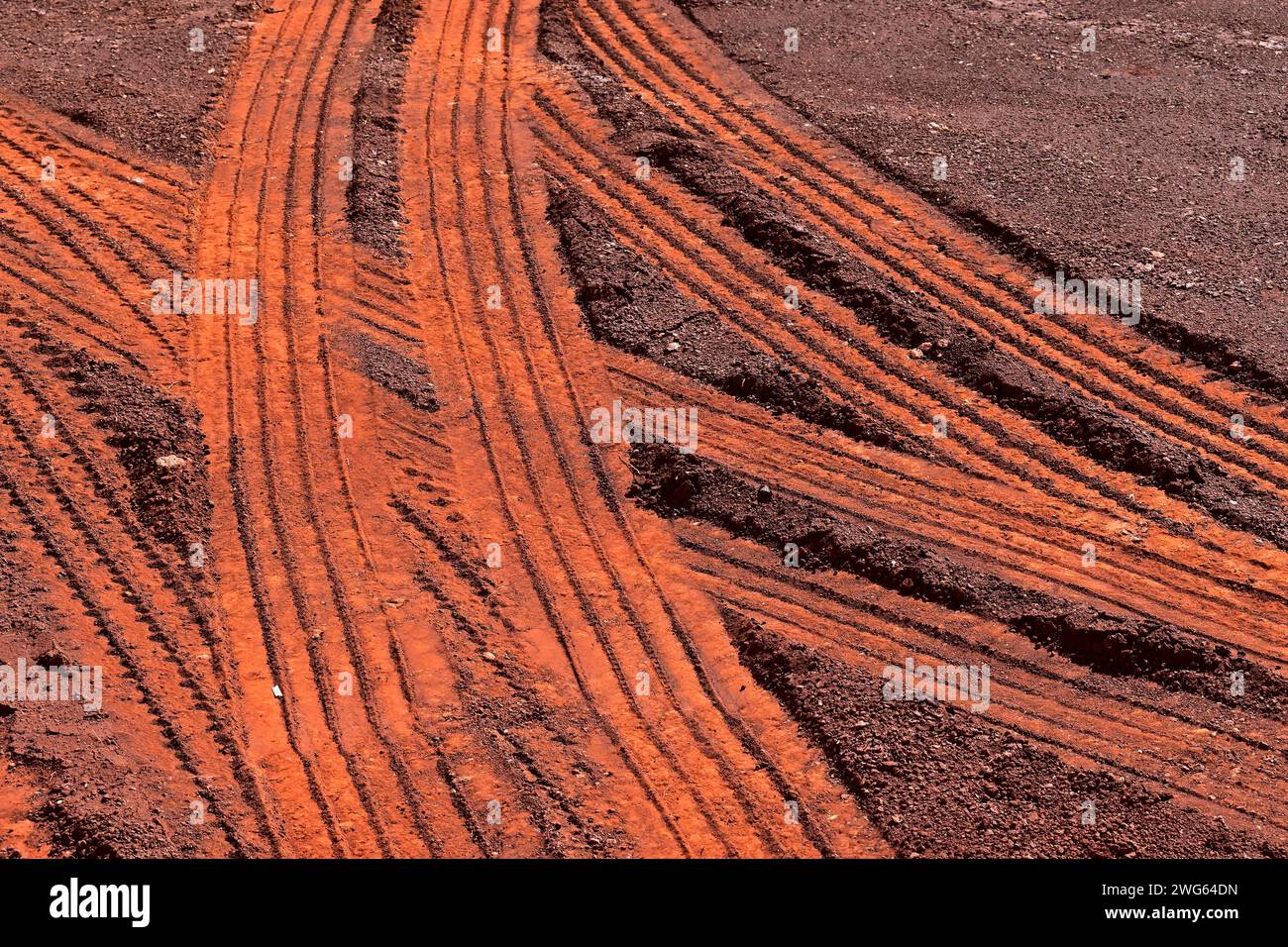 Truck tire tracks on red earth Stock Photo - Alamy