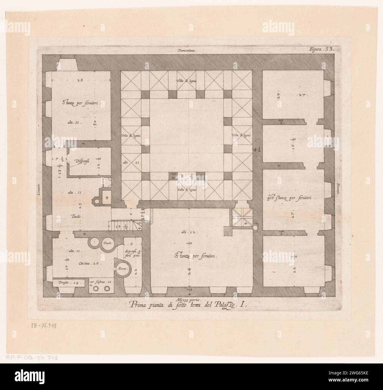Map of the basement of the Palazzo Rostan Raggio, Nicolaes Ryckmans ...