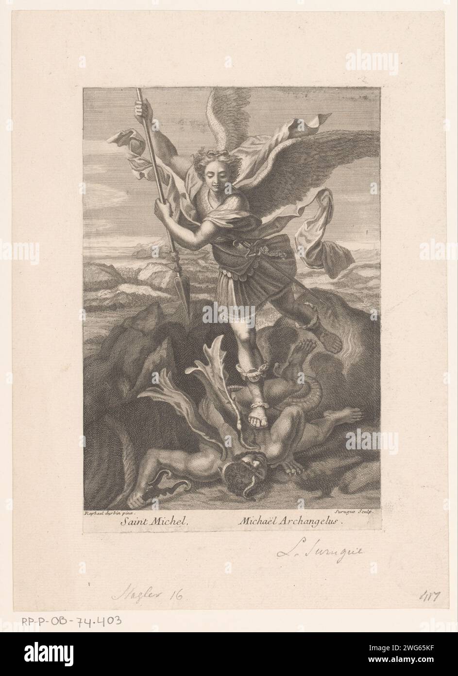 Archangel Michaël kills the dragon, Louis Surugue, After Rafaël, 1691 ...