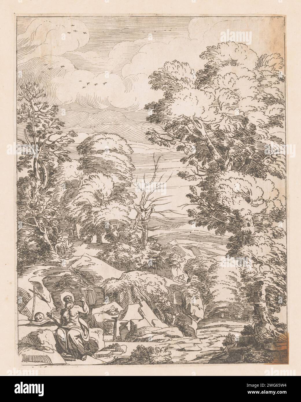 Landscape with Saint Hieronymus, Jean Pesne, After Pietro Paolo Bonzi ...