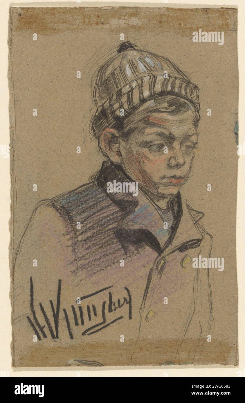 Boy with jacket and hat, Herman Kruyder, 1891 - 1935 drawing cardboard ...
