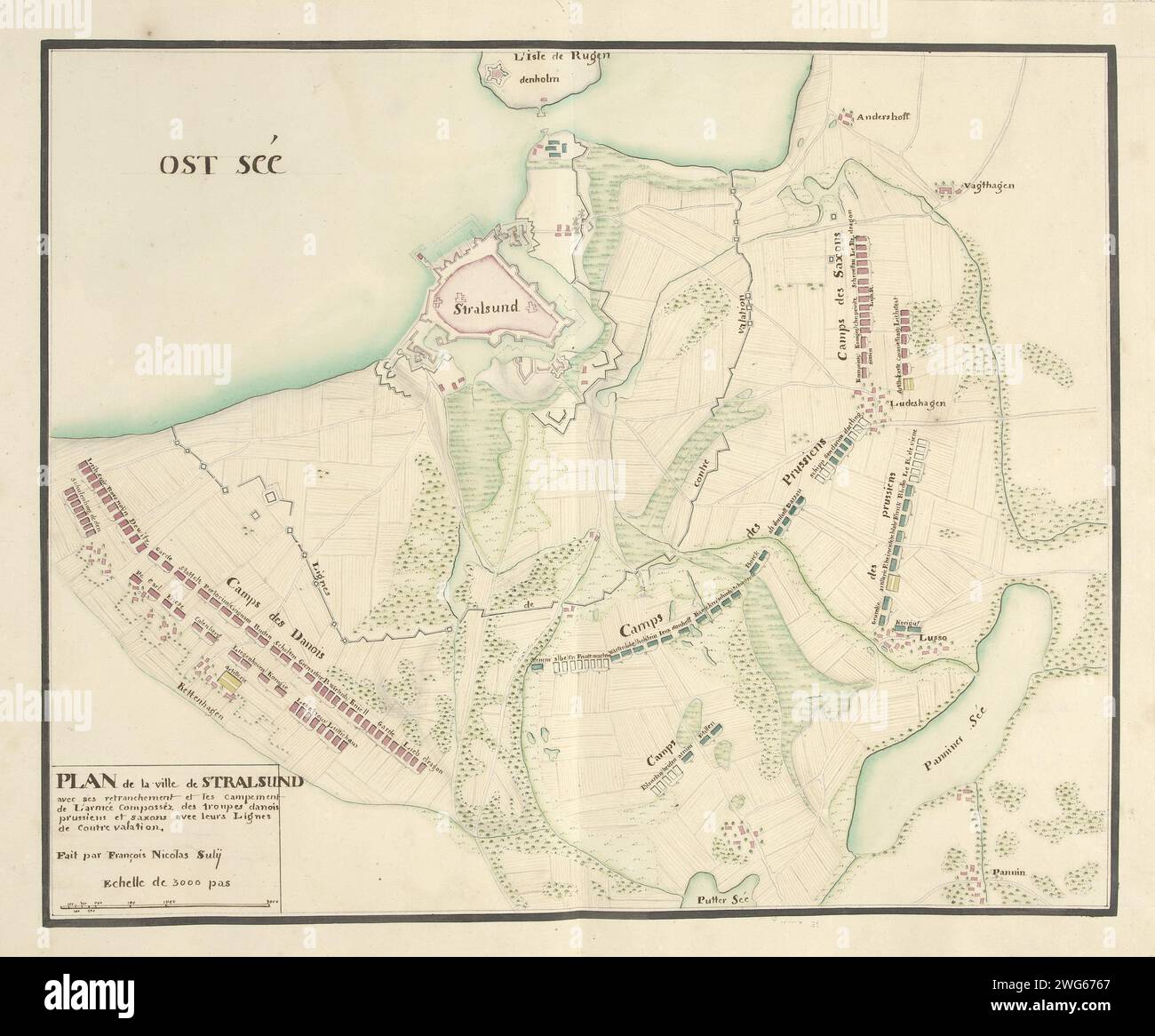 Evidence van Stralsund, 1715, 1715 drawing Map of the siege of the city ...