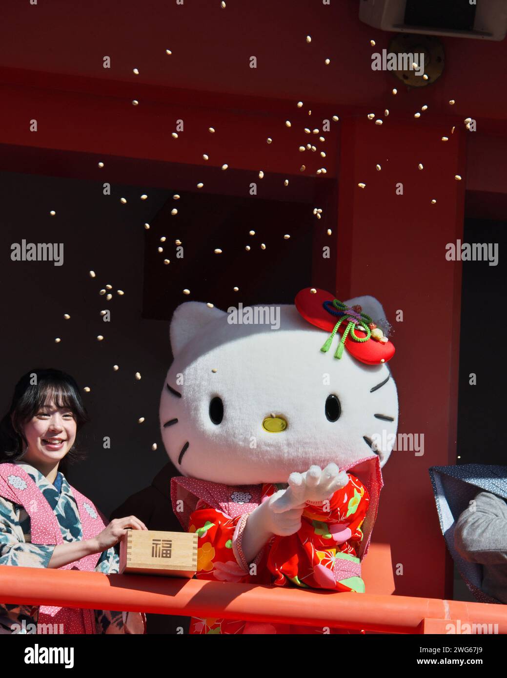 Tokyo, Japan. 03rd Feb, 2024. Hello Kitty throw beans during the bean ...
