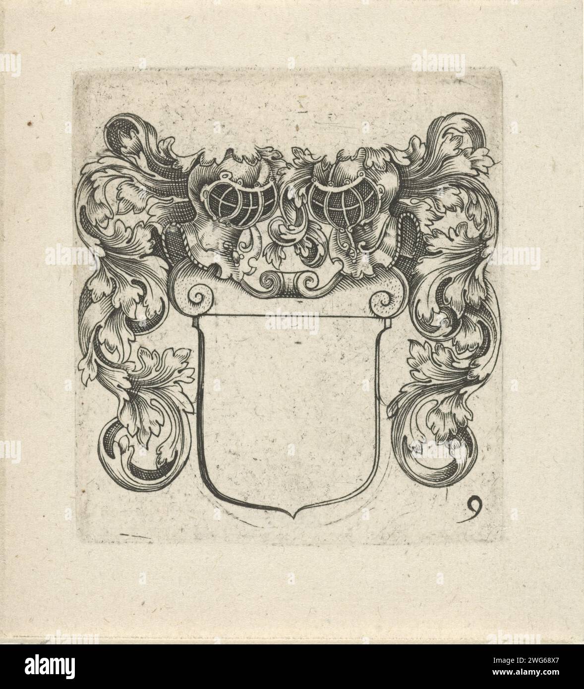 Coat of arms with two helmets and leaf vines, 1625 print Leaf from series of coats of arms with ...