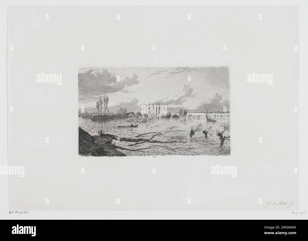 Dike breach between Maren and Alem, George Andries Roth, 1855 print ...