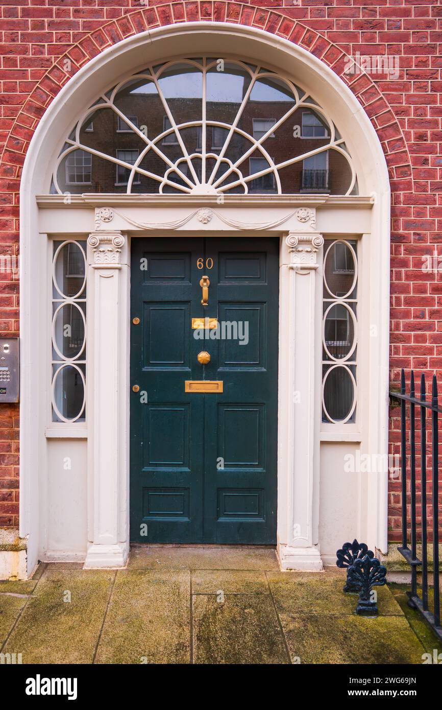 Colorful dark green georgian door in Dublin, Ireland. Historic doors in ...