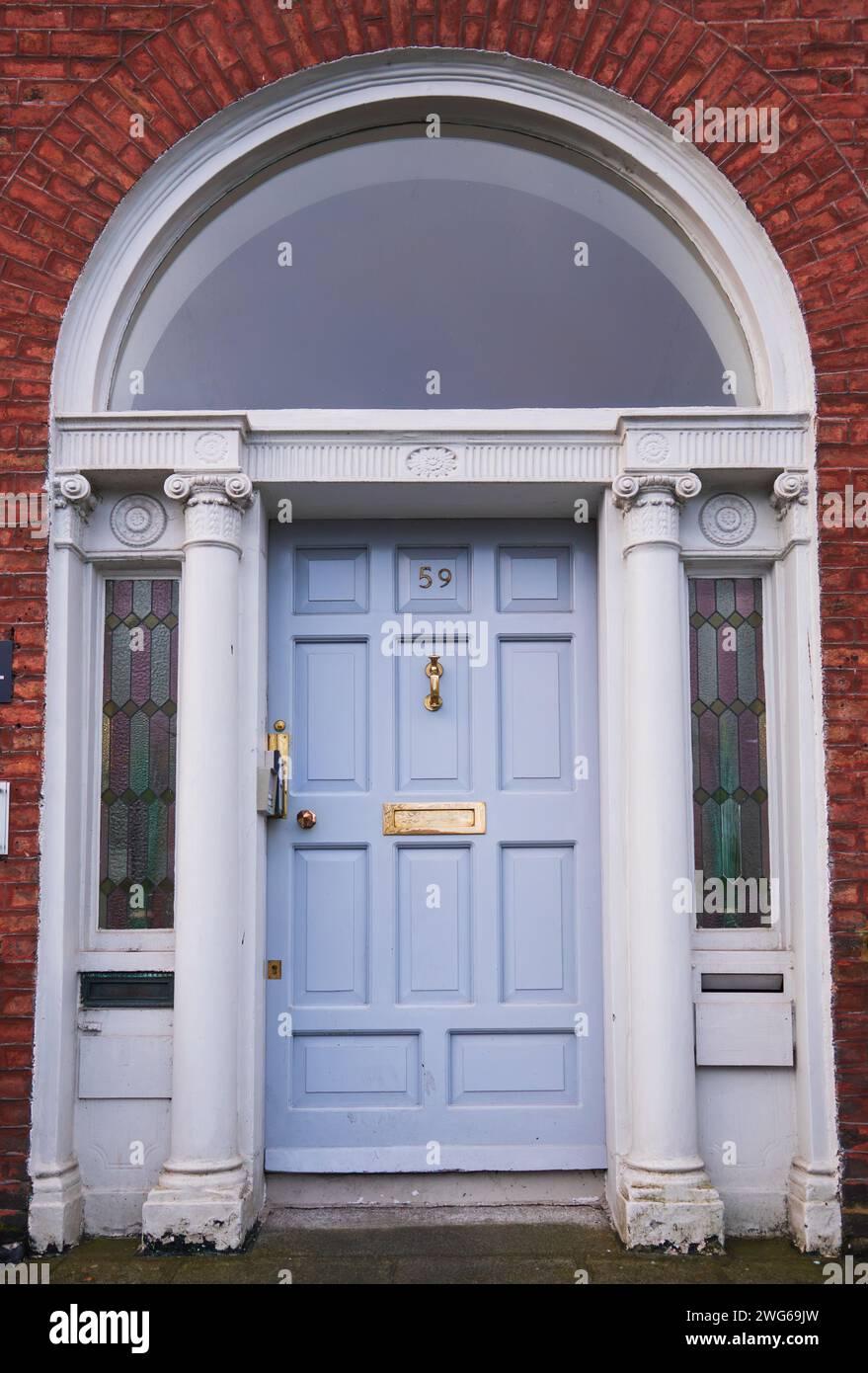 Colorful pastel blue georgian door in Dublin, Ireland. Historic doors ...