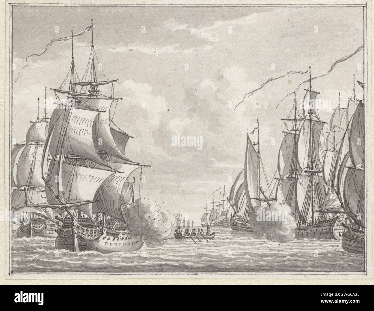 Meeting between Fielding and Van Bylandt, 1779, Simon Fokke, 1788 - 1790 drawing Entering ...