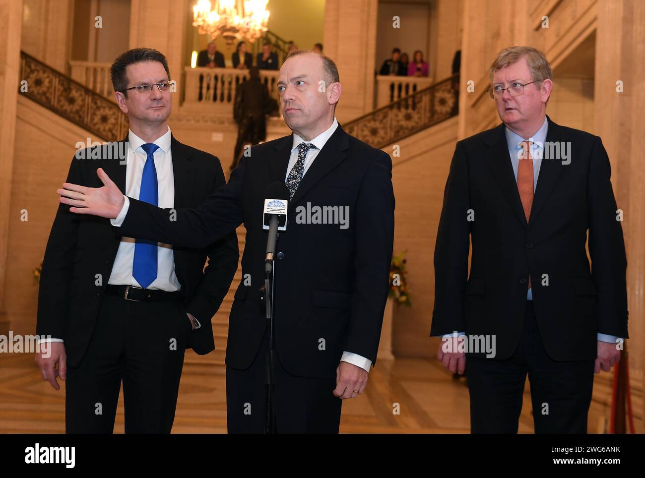 Northern Ireland Secretary Chris Heaton-Harris speaking to the media ...