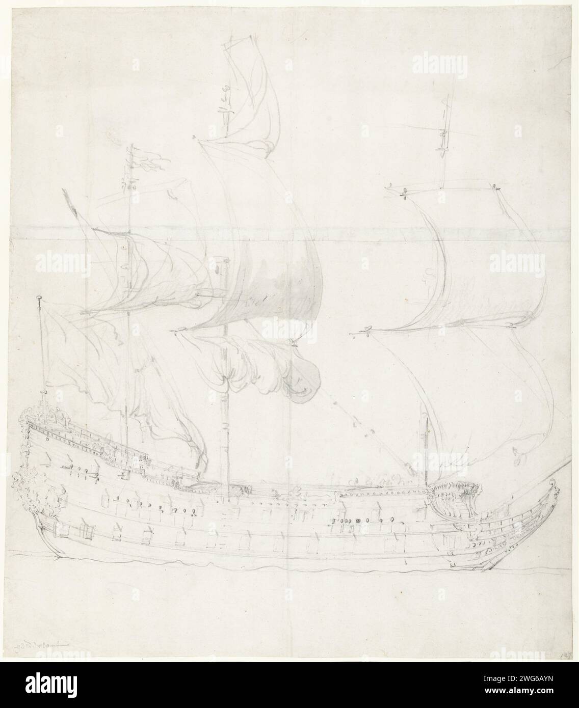 Schip de Gelderland, Willem van de Velde (I), 1683 - 1707 drawing paper ...