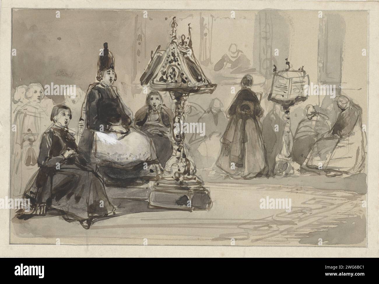 Church interior with singing bishop and nuns, Johannes Bosboom, 1827 ...