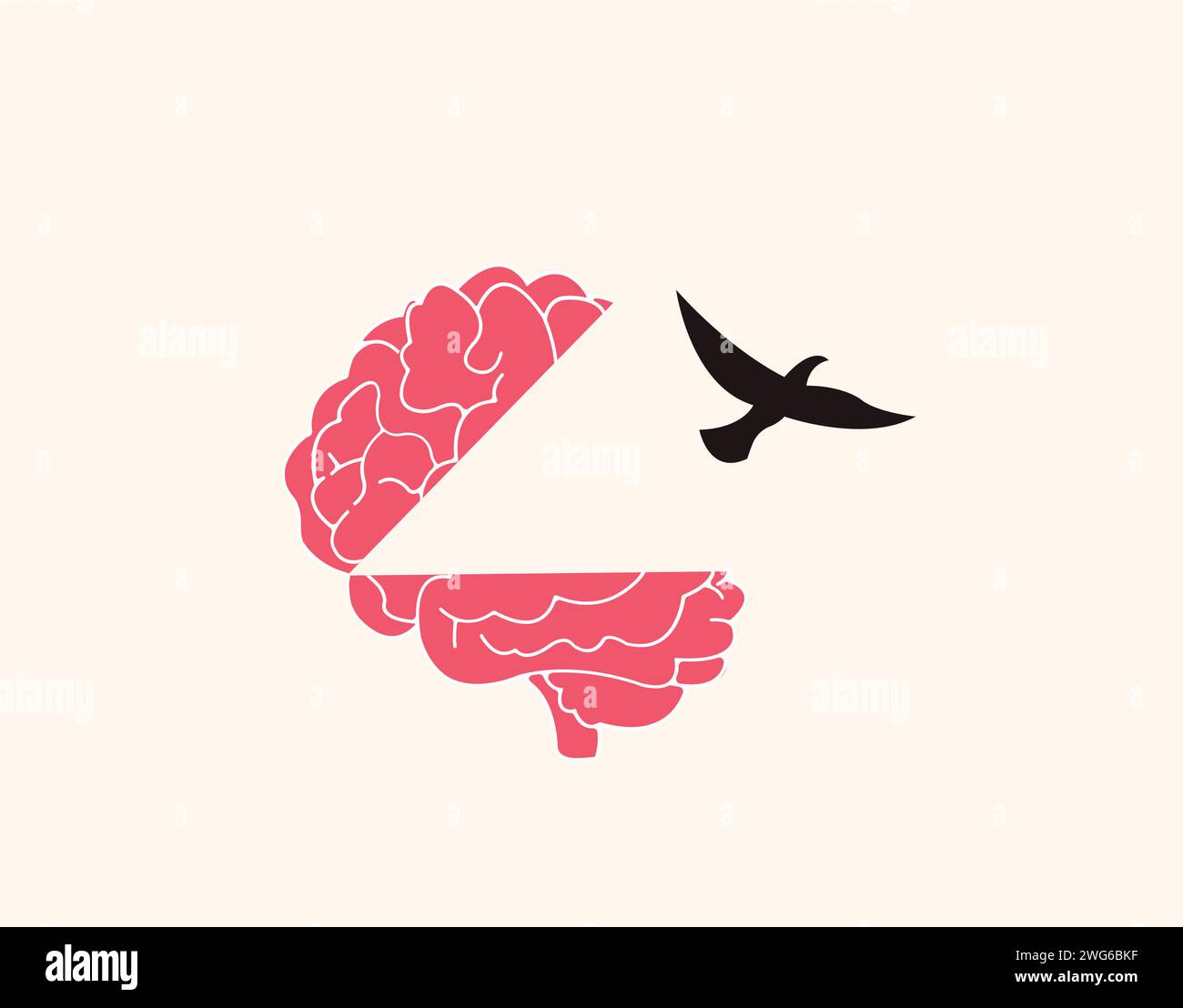 Freedom of expression, bird freed from brain captivity illustration ...