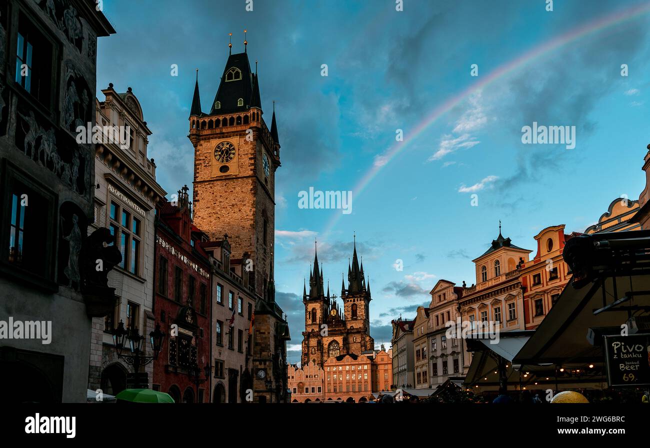 Rainbow Over Prague Old Town Square at Golden Hour Stock Photo - Alamy