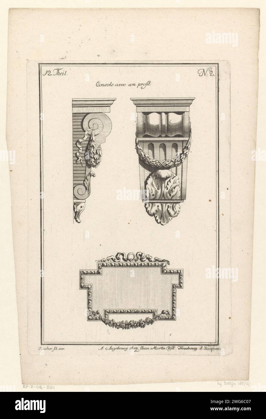 Console puts garland, 1746 - 1782 print Front and side view of a ...