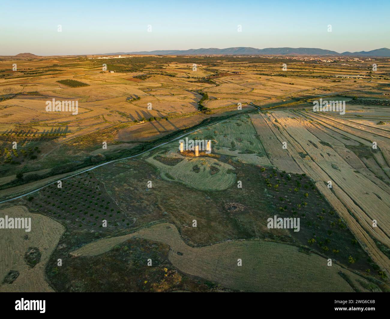 Aerial view of the ruins of the towers of Galvez castle in Toledo ...