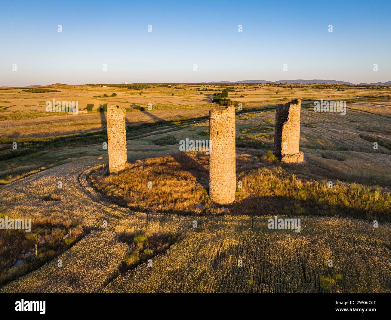 Aerial view of the ruins of the towers of Galvez castle in Toledo ...