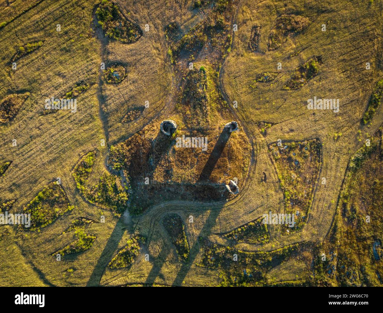 Aerial view of the ruins of the towers of Galvez castle in Toledo ...
