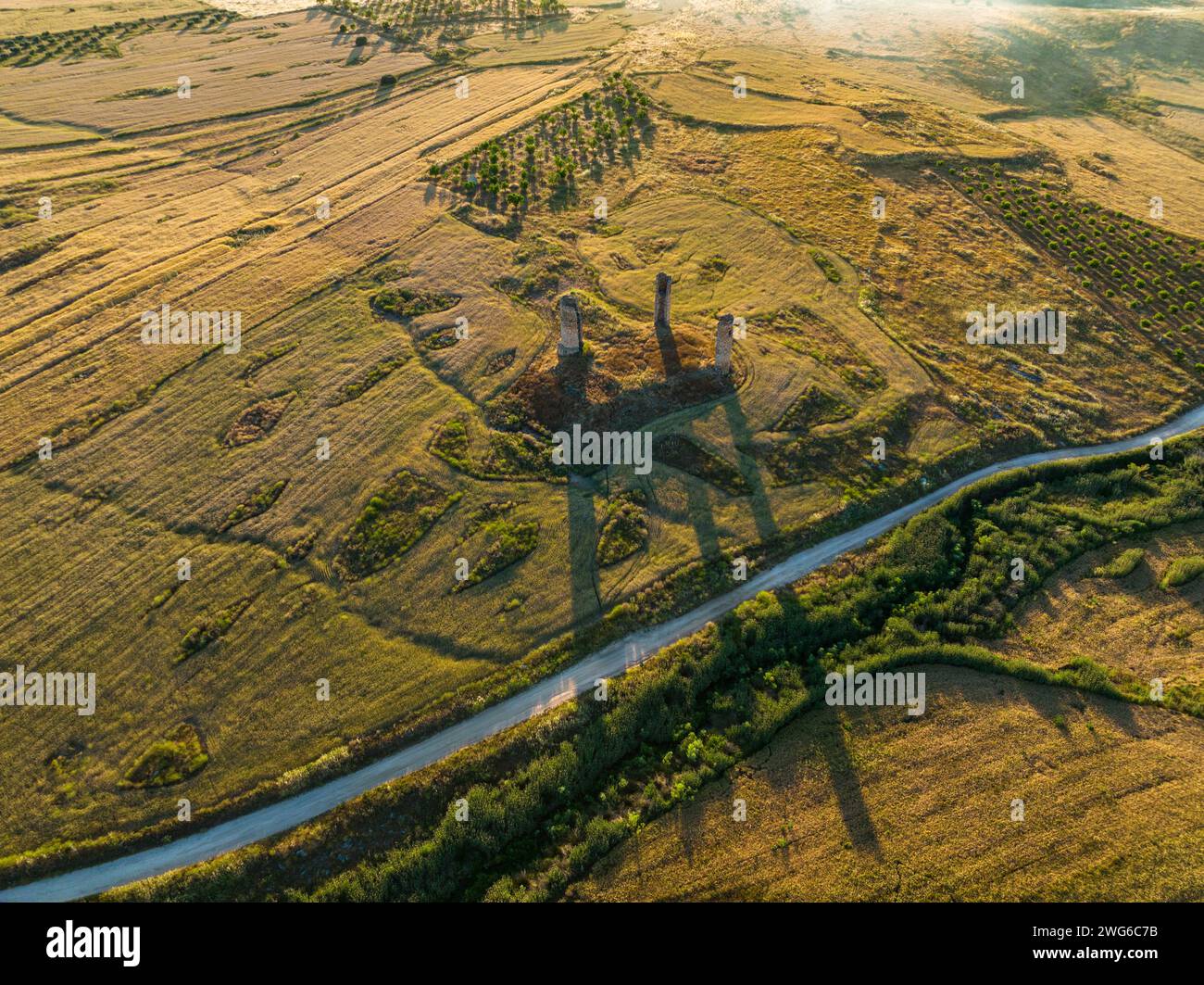 Aerial view of the ruins of the towers of Galvez castle in Toledo ...