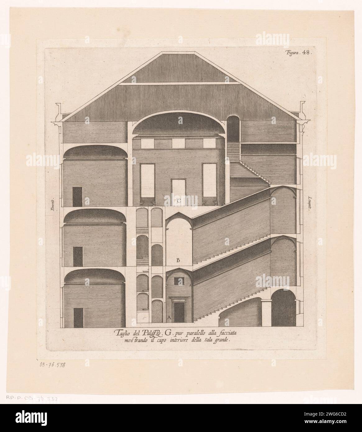 Cross -section of the Palazzo Interiano Pallavicini in Genoa, Nicolaes ...