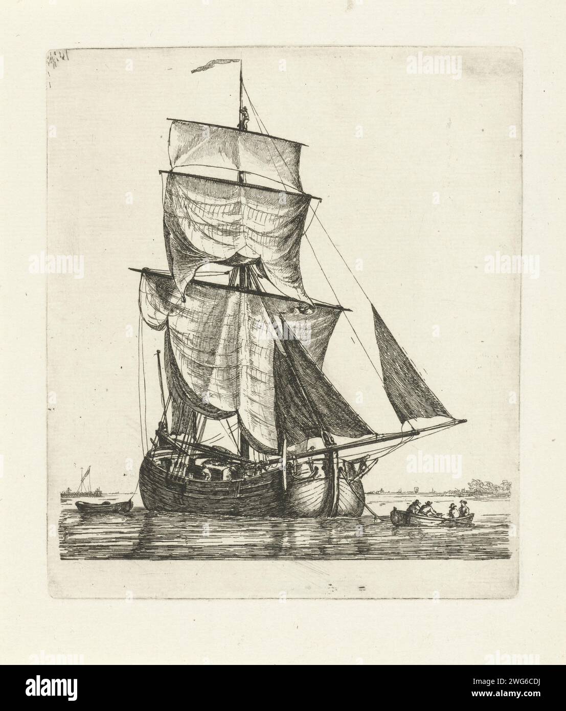 Sailing ship for anchor, Gerrit Groenewegen, 1790 print A sailing ship ...